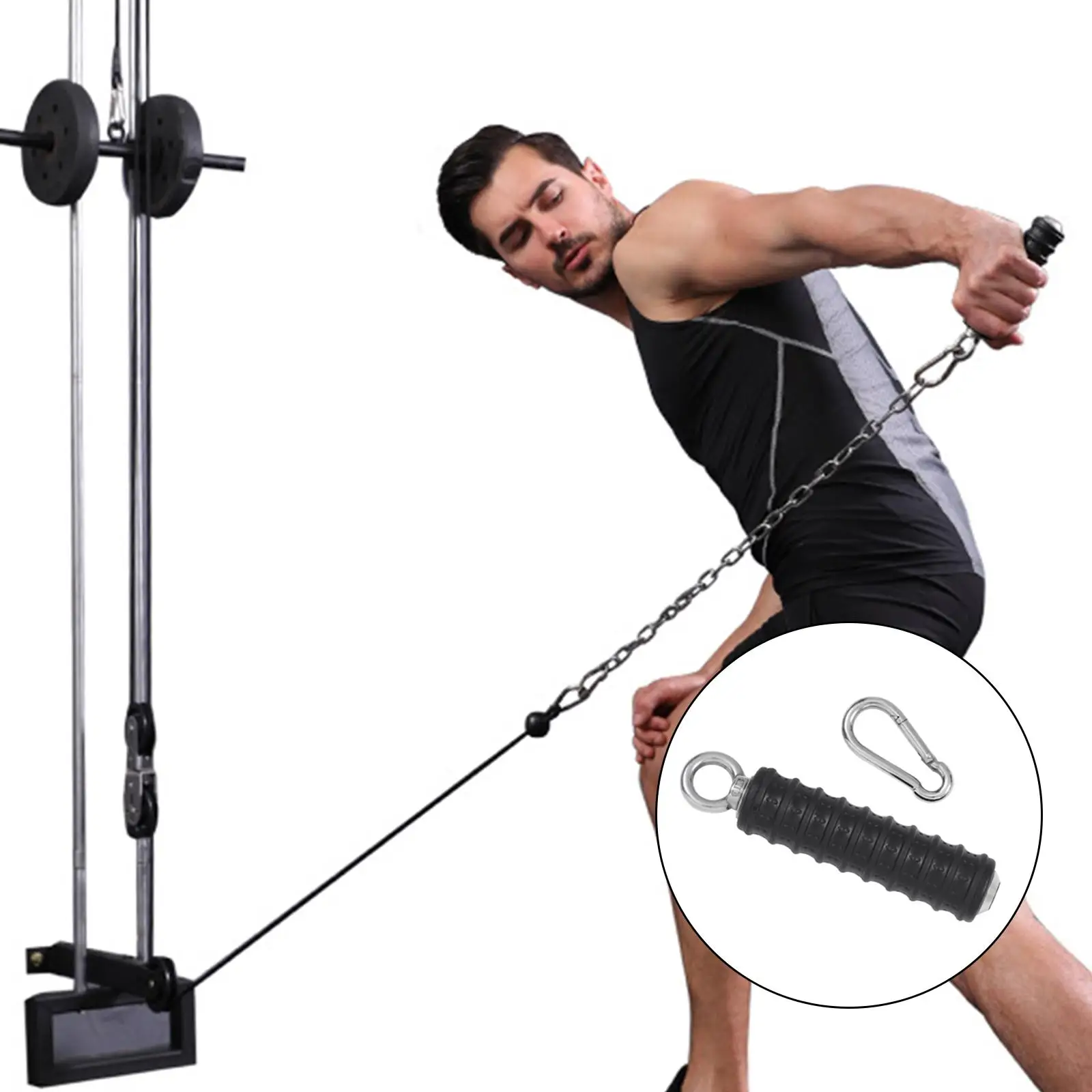 Solid-Cable-Handles-Cable-Machine-Attachment-Triceps-Strength-with-Clip ...