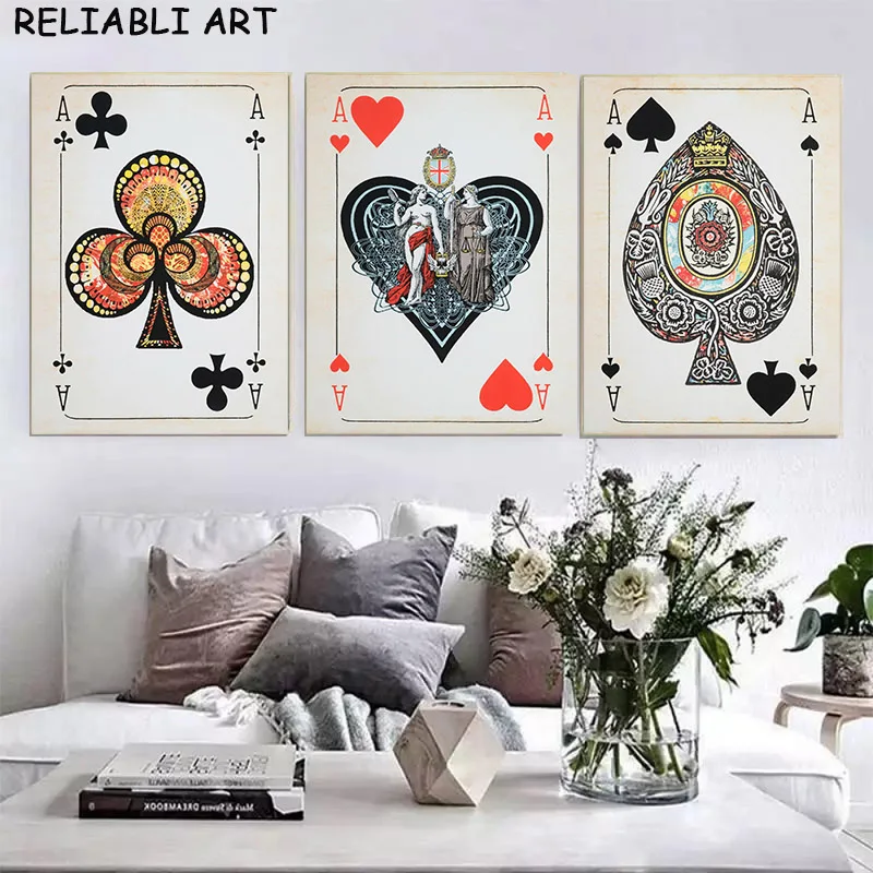 Modern Abstract Playing Cards Canvas Painting Nordic Style Poster and ...