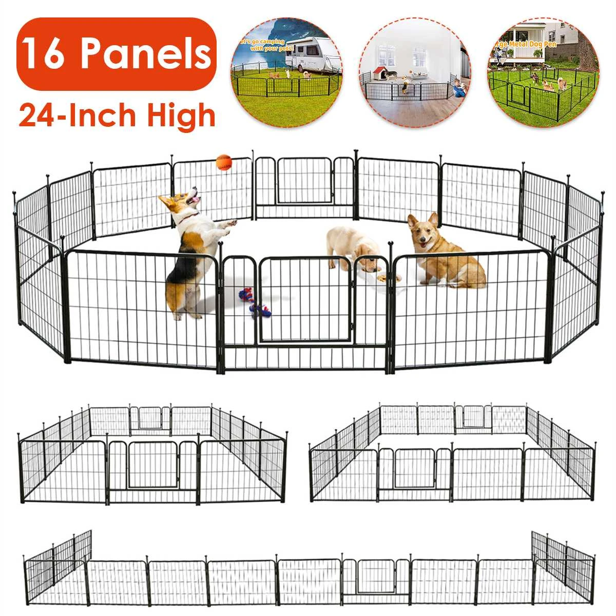512in/1300.48cm Heavy Duty Portable Folding Metal Animal Cage Corral ...