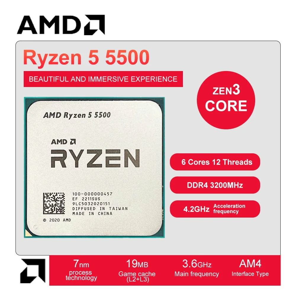 AMD New Ryzen 5 5500 R5 5500 3.6 GHz 6-Core Twelve-Thread Gaming CPU ...