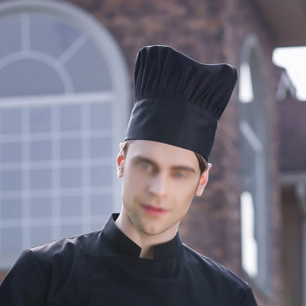 Black Elastic Back Chef Cap Mushroom Style Kitchen Cooking Hat for ...