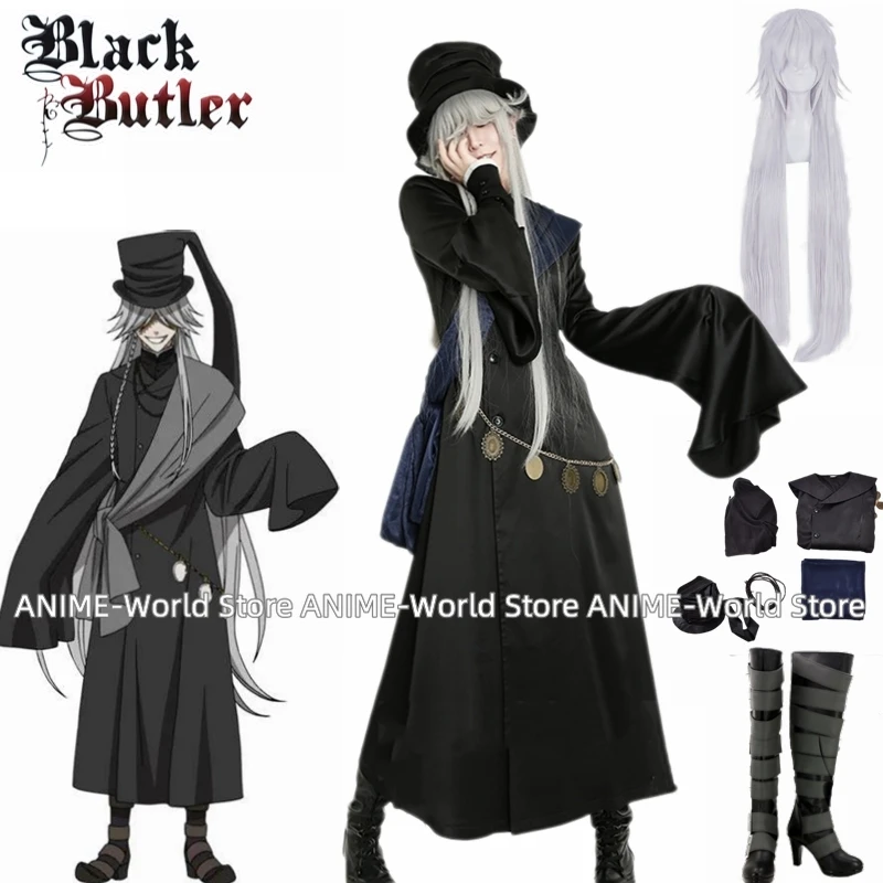 Anime Black Butler Men Women's Grim Reaper Undertaker Cosplay Costume ...