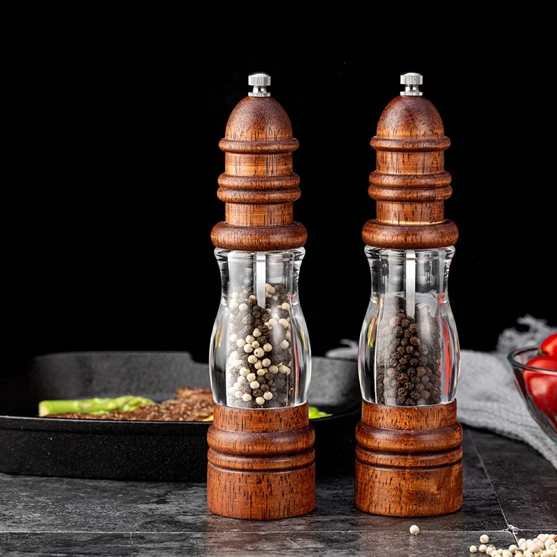 Wooden Salt Pepper Grinder With Big Window Smart Seasoning Grinder ...