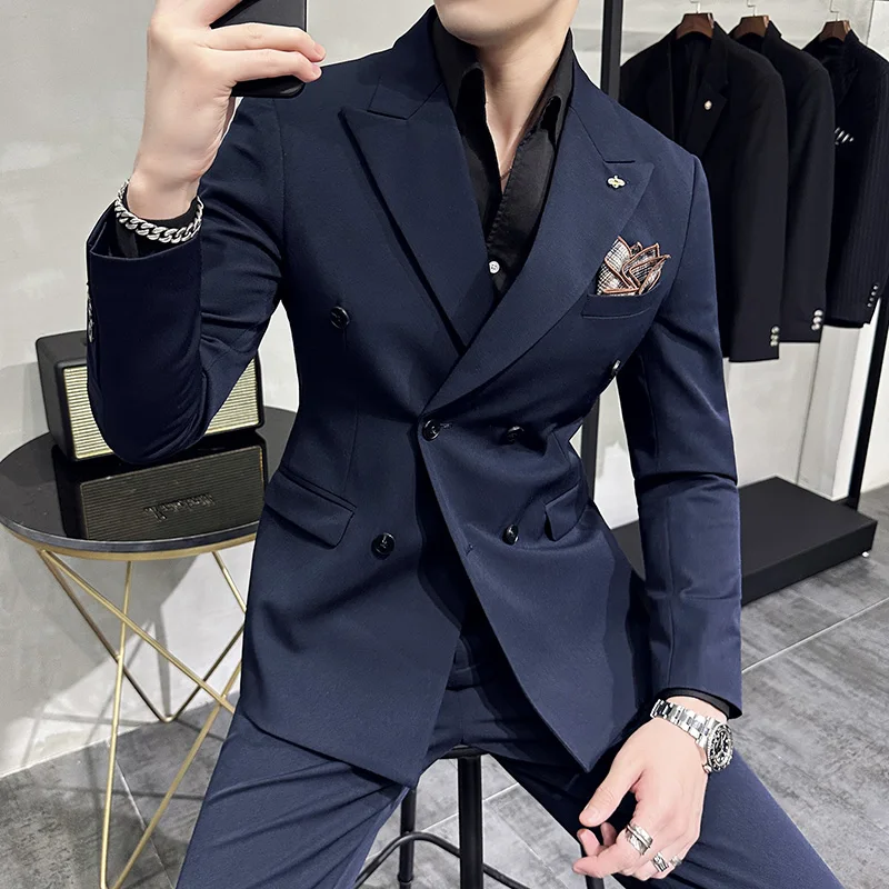 Men's Classic Double-breasted Suit Suit (suit+pants) 7XL-S Men's Luxury ...