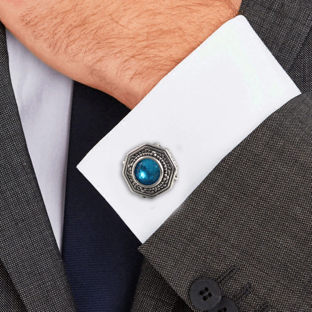 Antique Silver Greek Imperial Hexagon Blue Diamond Cufflinks - buy at ...