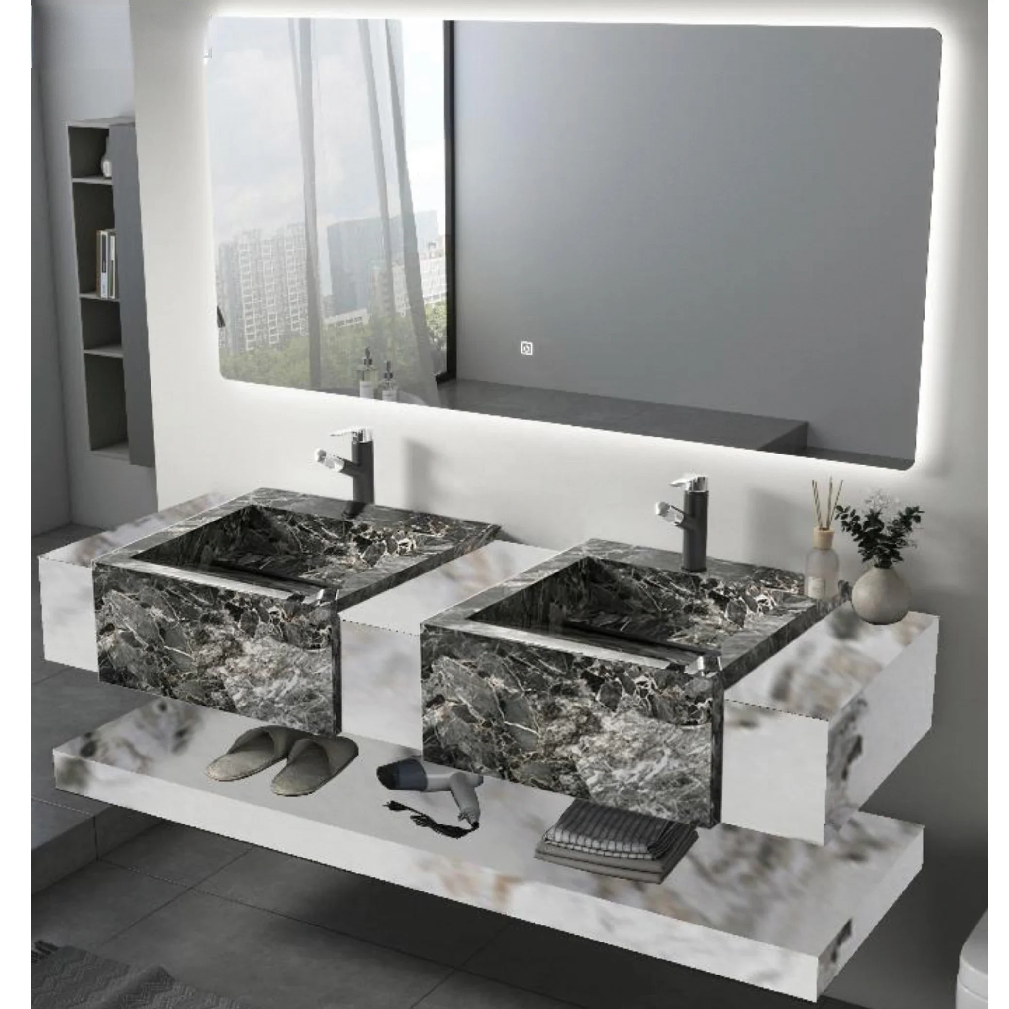 Luxury-Custom-Wall-Mounted-Marble-Sintered-Stone-Double-Sinks-Bathroom ...