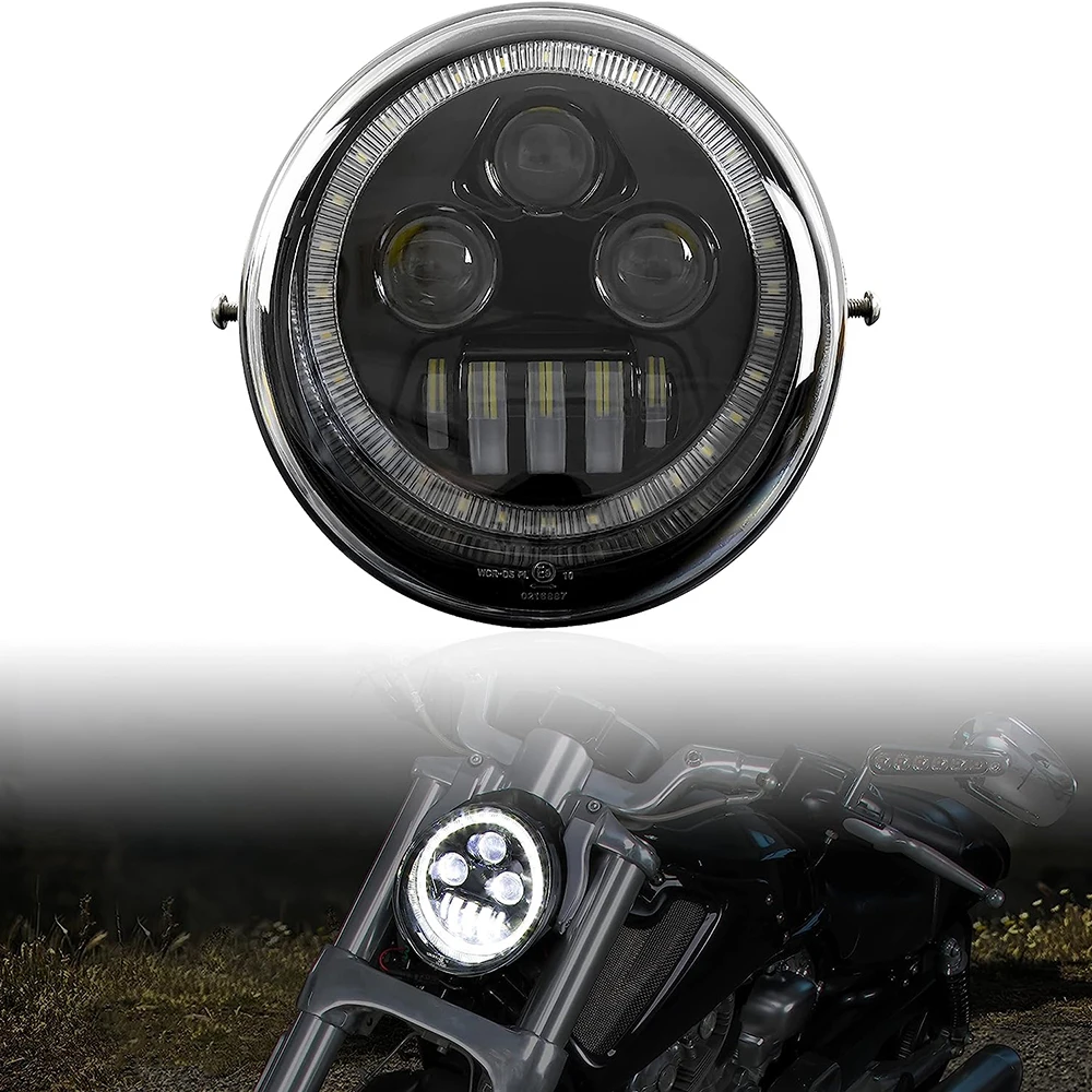 Motorcycle V-Rod LED Projection Headlight Front Lamp with High Low Beam ...