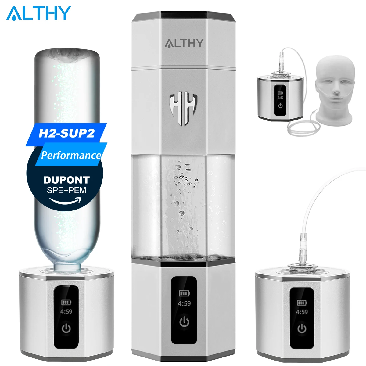 ALTHY Molecular Hydrogen Water Generator Bottle DuPont SPE&PEM Dual ...