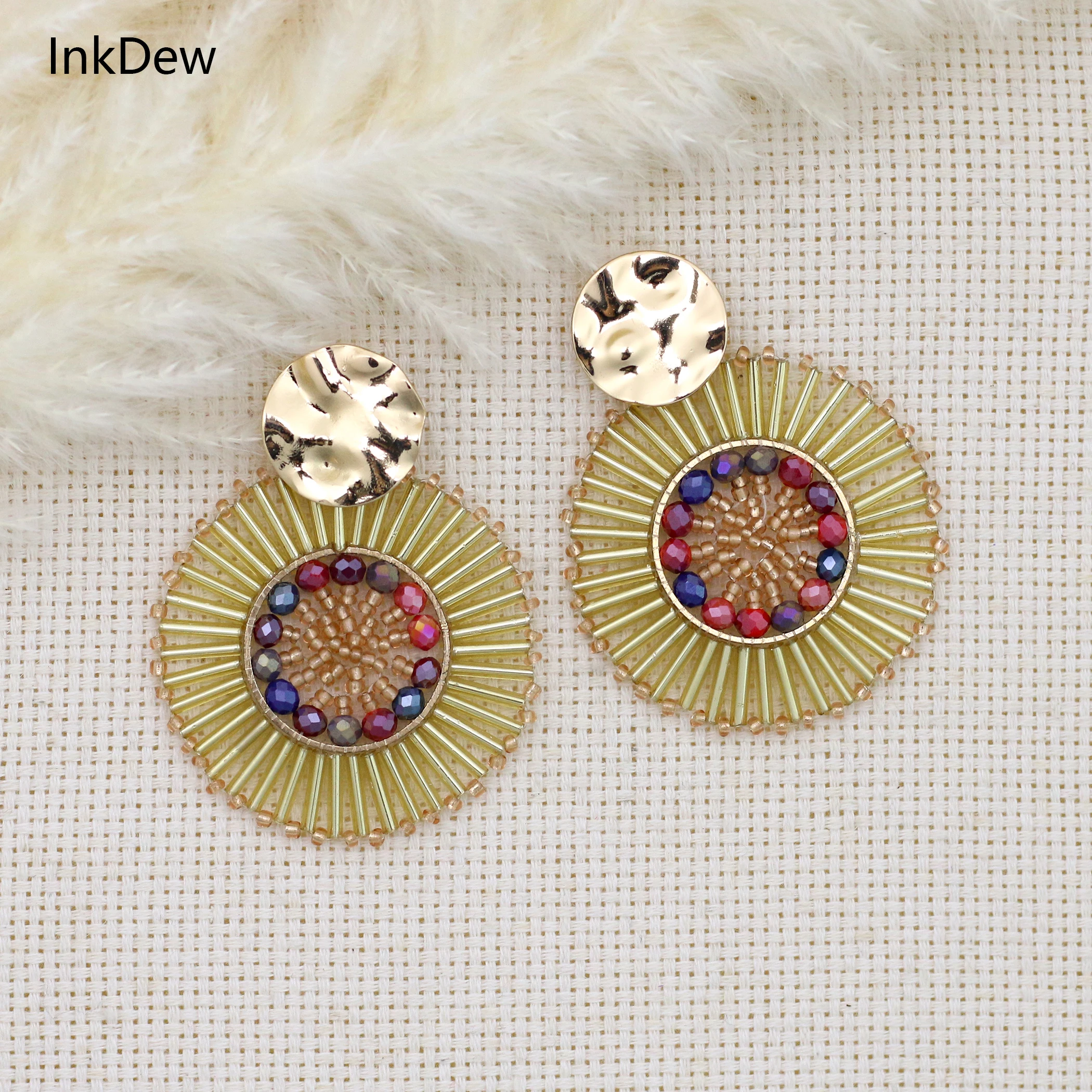 INKDEW-Round-Bohemia-Drop-Earrings-for-Women-Big-Long-Earrings-Handmade ...