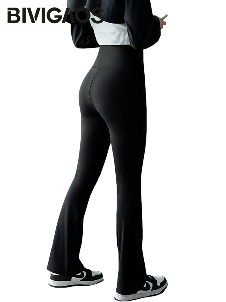BIVIGAOS-Sharkskin-Flared-Pants-High-Waist-Butt-Lifter-Elastic-Tight ...