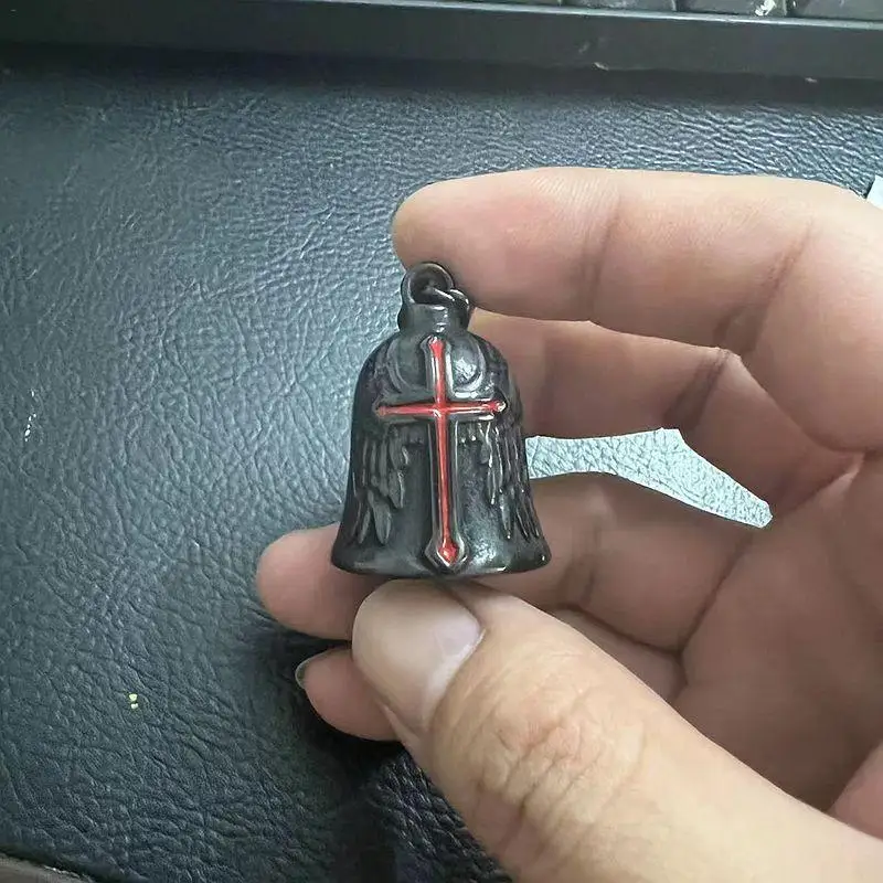 Biker-Bell-Pendant-Engraved-Red-Cross-Wings-Motorcycle-Bell-Punk ...