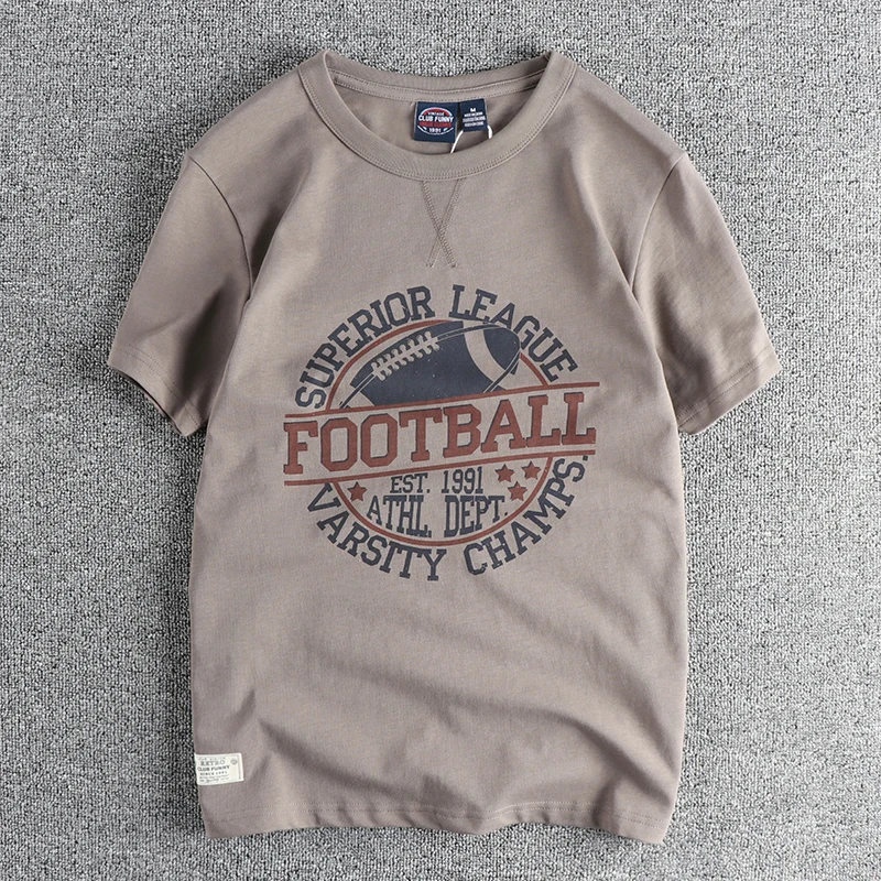 American-Football-varsity-campus-print-T-shirt-Men-Retro-220g-100 ...