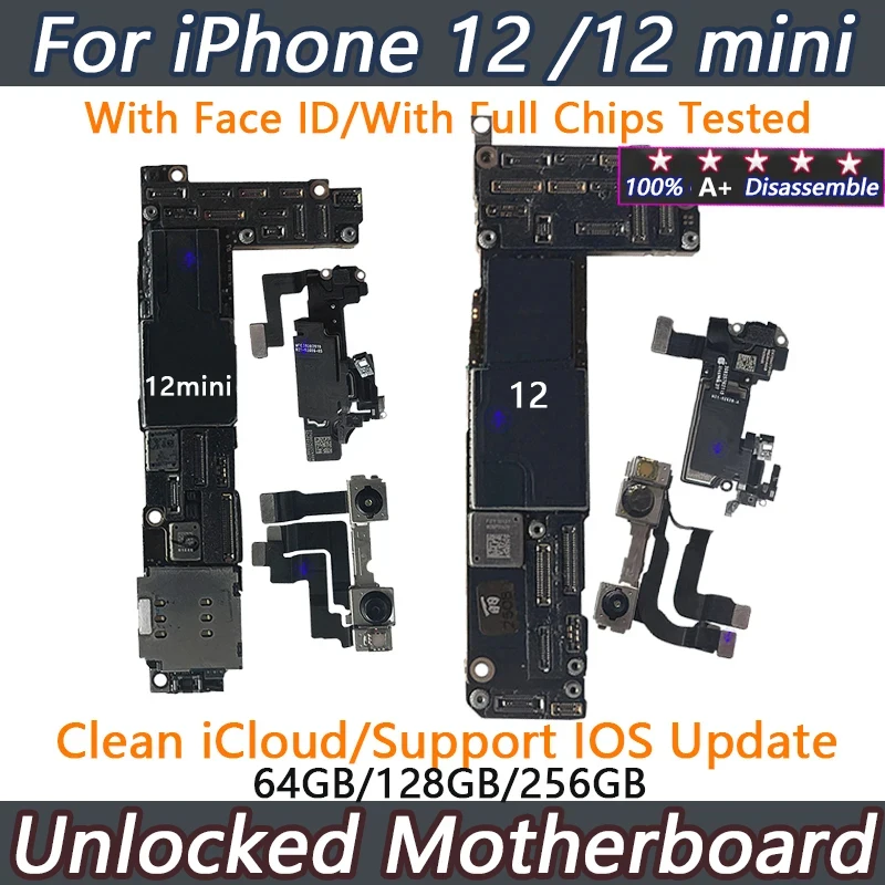 Working-Board-For-iPhone-12-mini-Motherboard-With-Face-ID-Unlocked-64GB ...