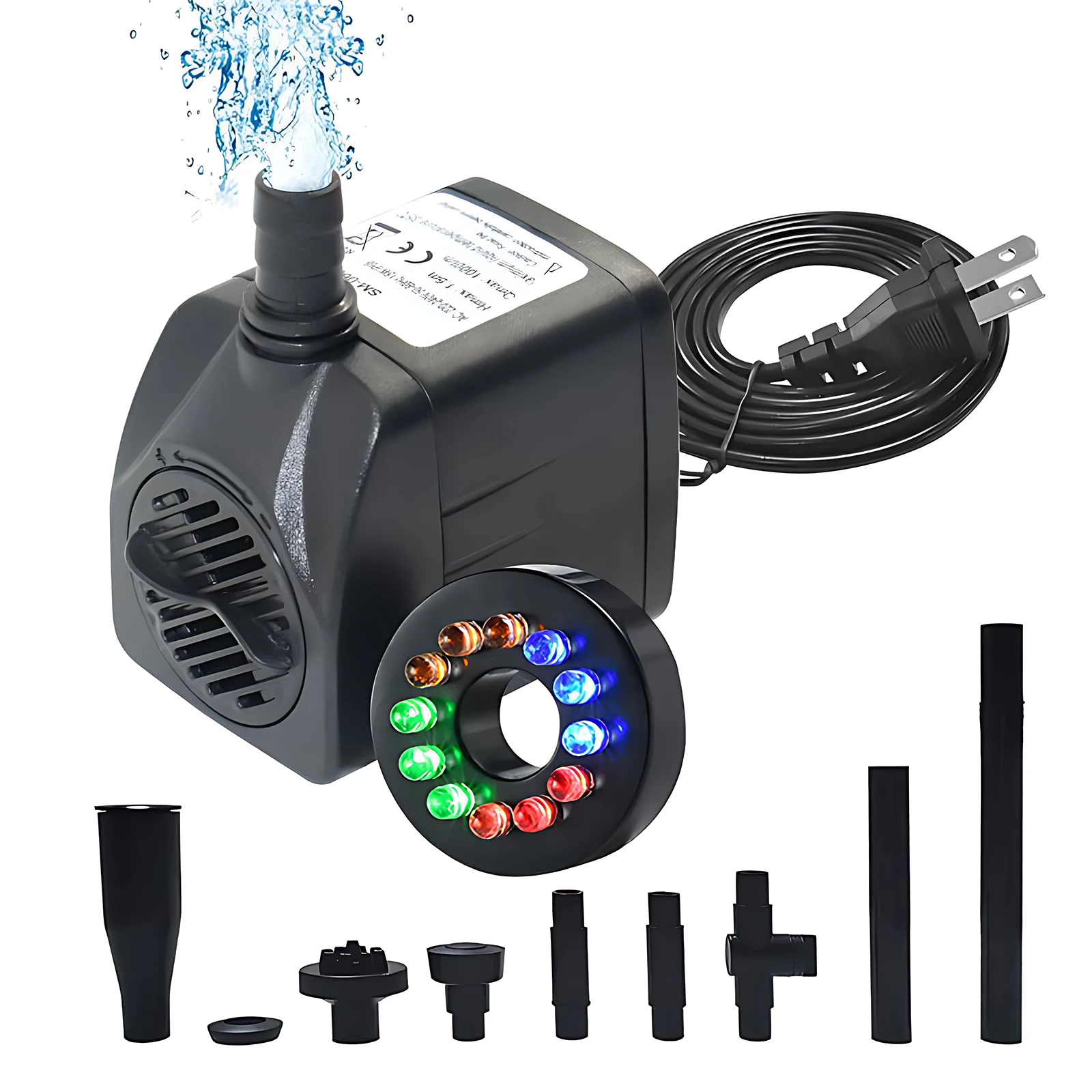 Submersible Water Pump with Colorful Light Multiple Nozzle Electric ...