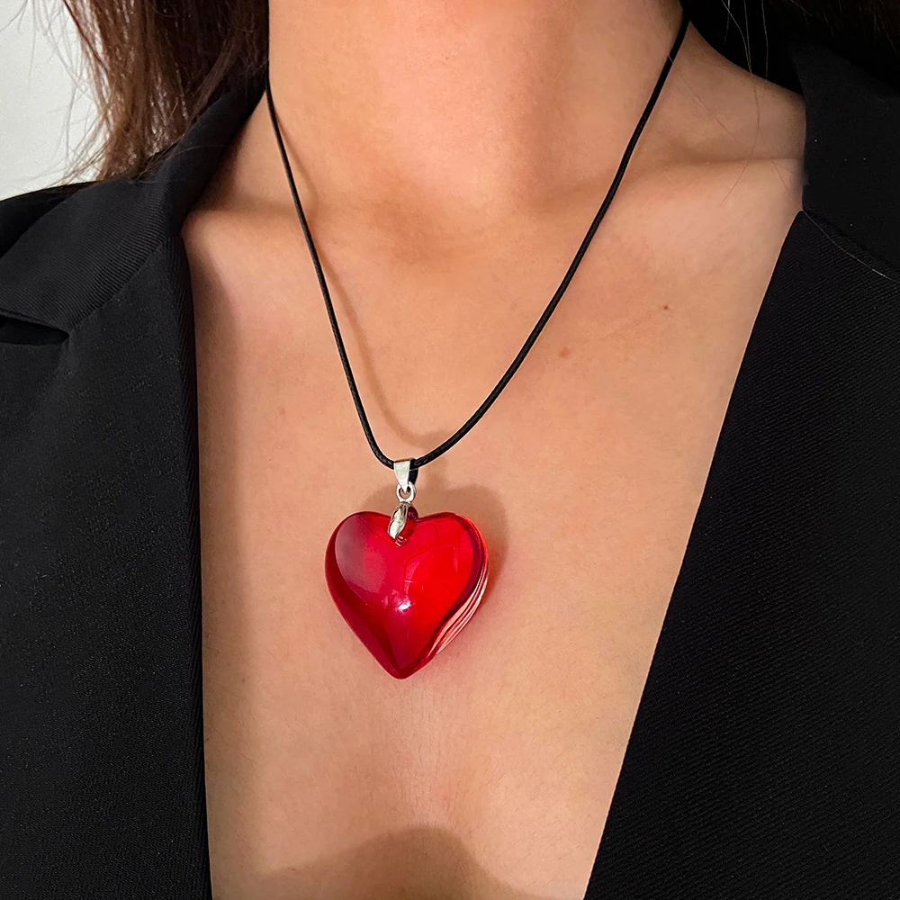 Red-Love-Heart-Necklaces-Glass-Crystal-Bead-Lover-Girl-Gift-Necklaces ...
