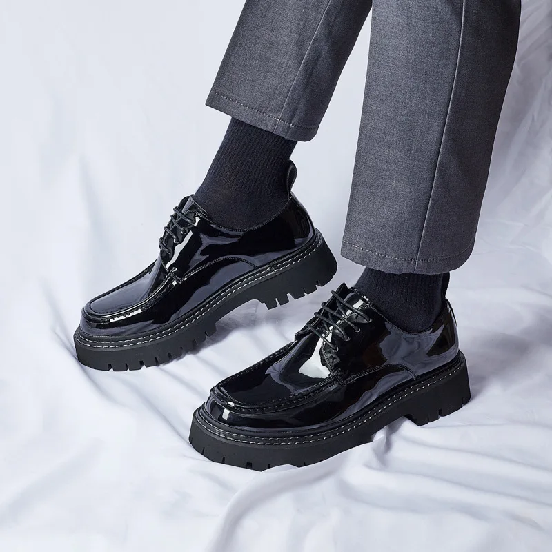 Flangesio Men's Fashion Formal Shoes Black Heighten 5CM Platform Slip ...