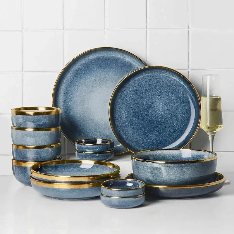 Light Luxury Ceramic Plate Set Dishes Dinner Plates Steak Dessert Plate ...