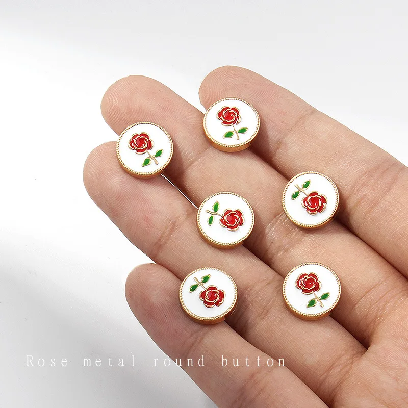 Mini 12mm Vintage Red Rose Flower Button Exquisite Enamel Metal Buttons ...