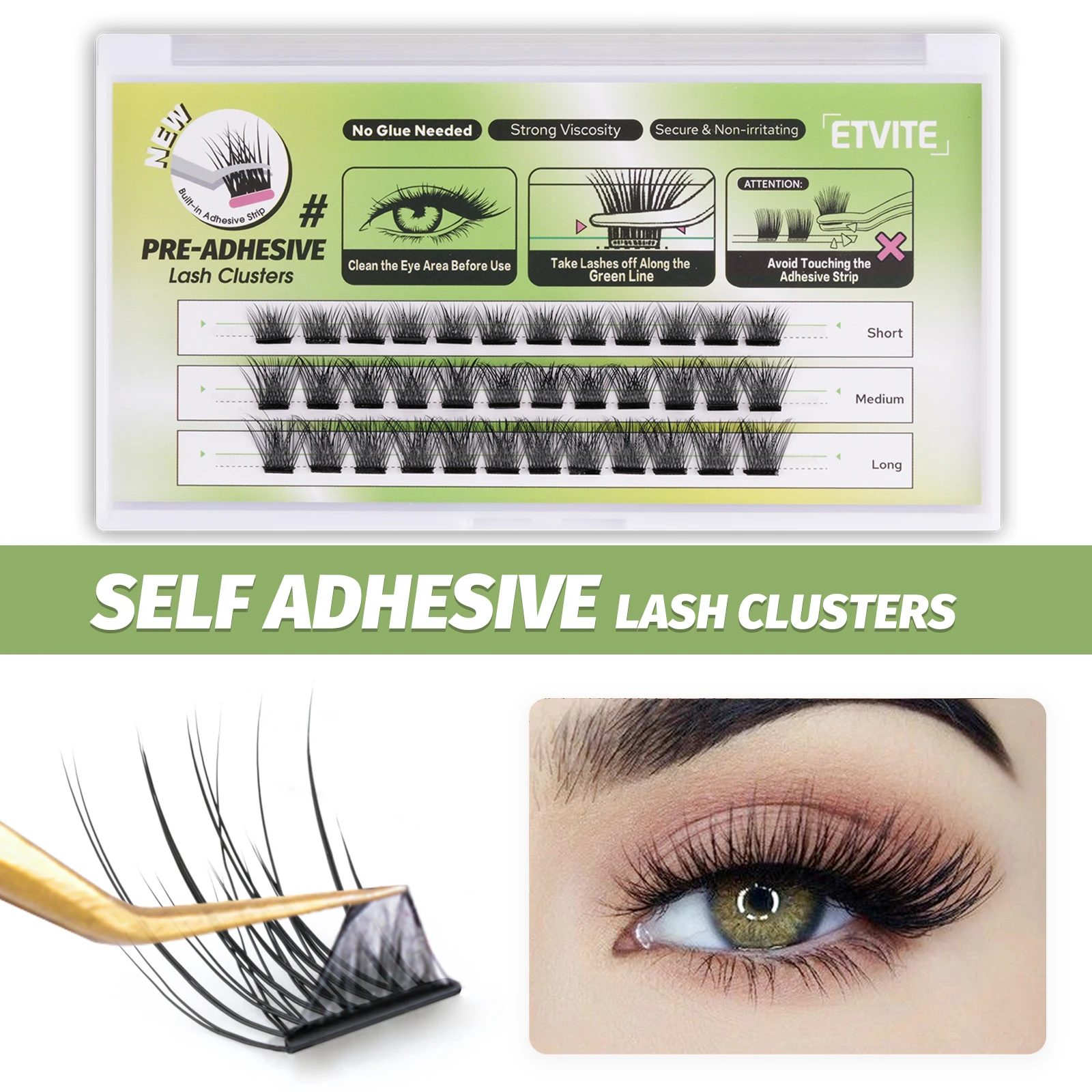Press-On No Glue Needed Cluster Lashes Segmented Natural Pre-adhesive ...