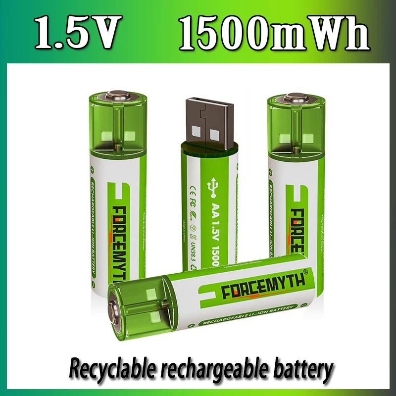 USB 1.5V 1500mWh Lithium Battery AA Rechargeable Lithium Batteries For ...