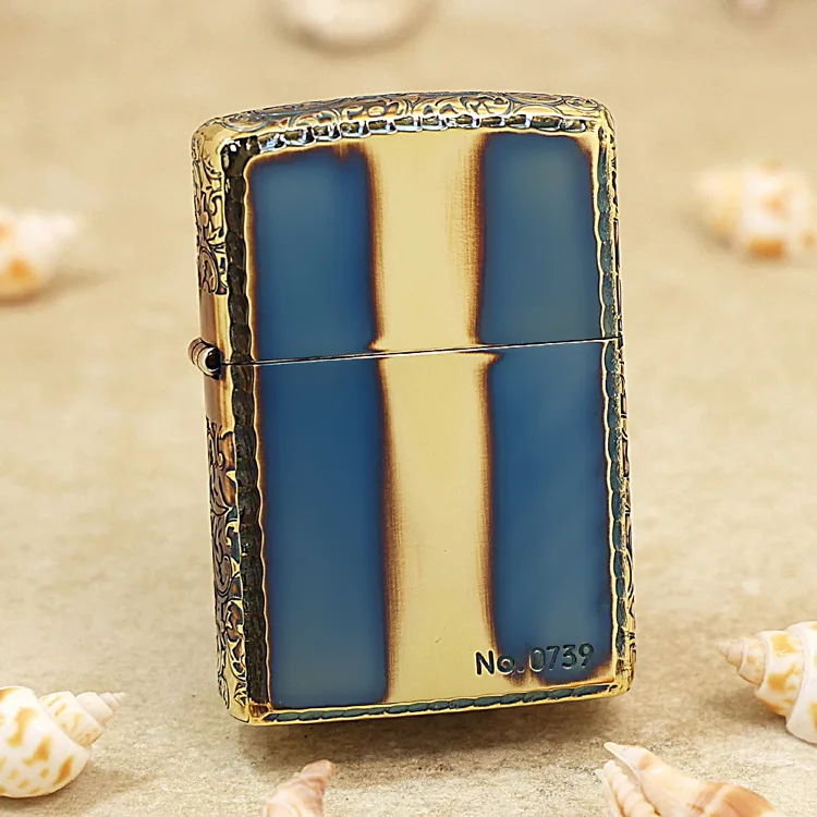 Genuine-Zippo-Blue-smoke-oil-lighter-copper-windproof-cigarette ...