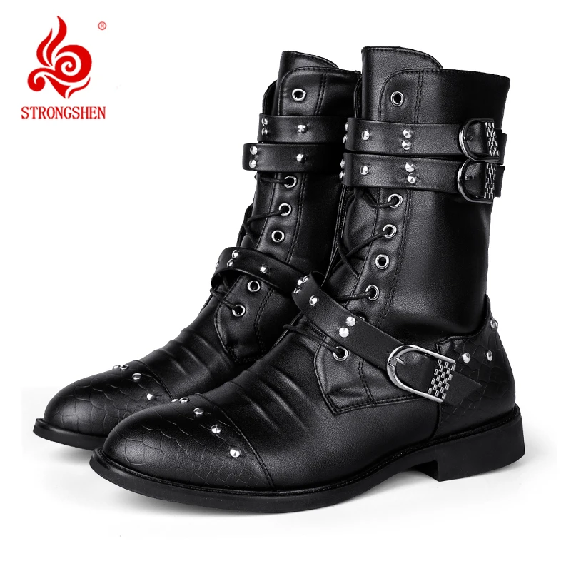 STRONGSHEN-Men-Fashion-Leather-Motorcycle-Boots-Mid-calf-Warm-Boots ...