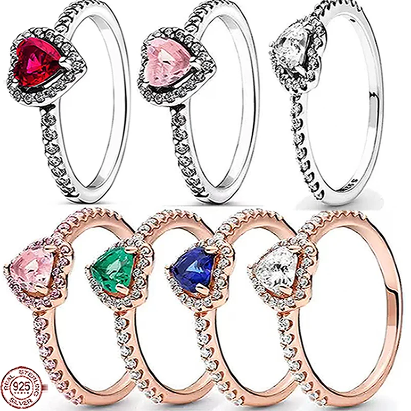 Pop-Sterling-Silber-Ring-rot-Herz-farbigen-Kristall-Ring-passen ...
