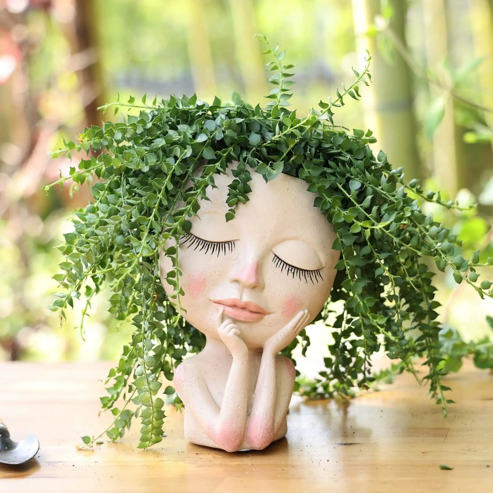 Face-Head-Planter-Succulent-Plant-Flower-Pot-Resin-Container-With-Drain ...