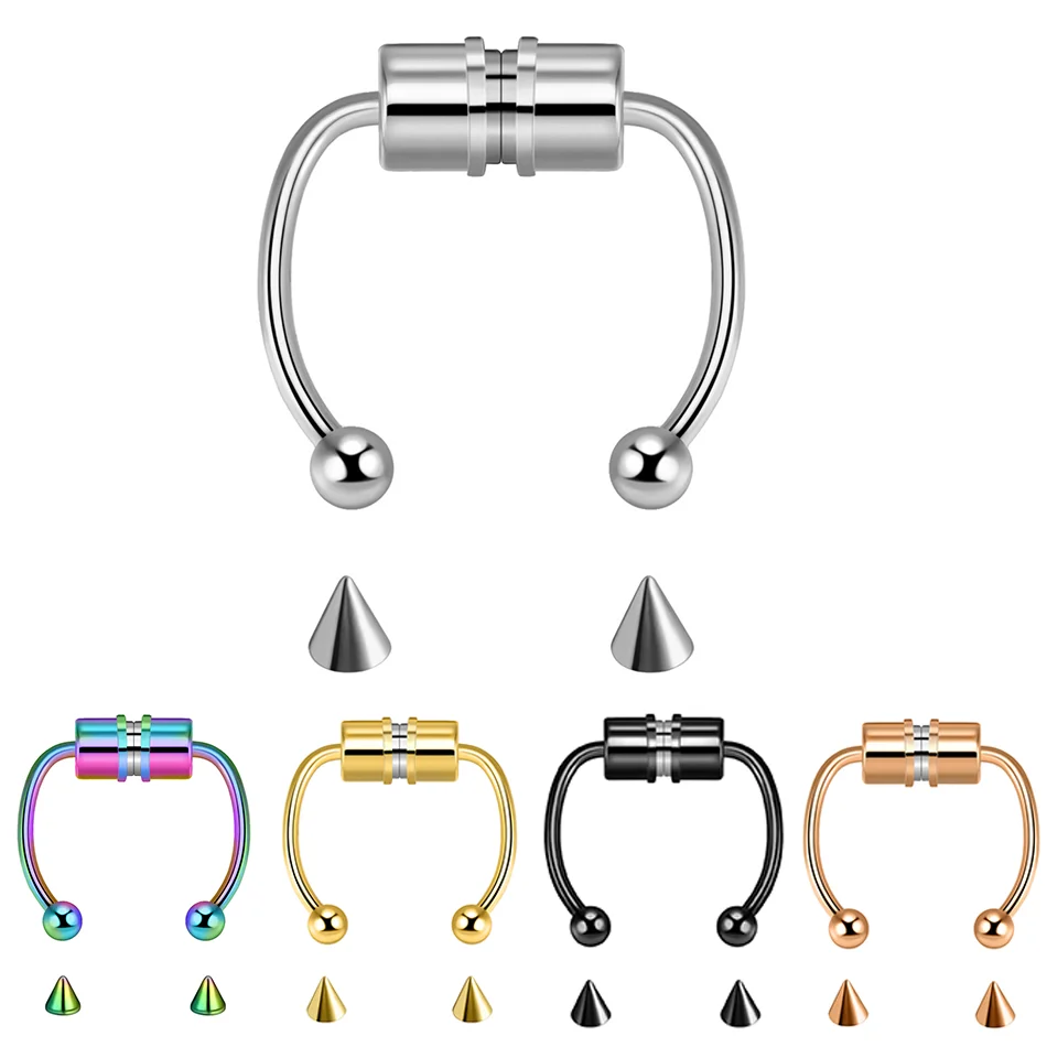 1PC Magnet Nose Ring Stainless Steel Horseshoe Ring Nose Clip Non ...