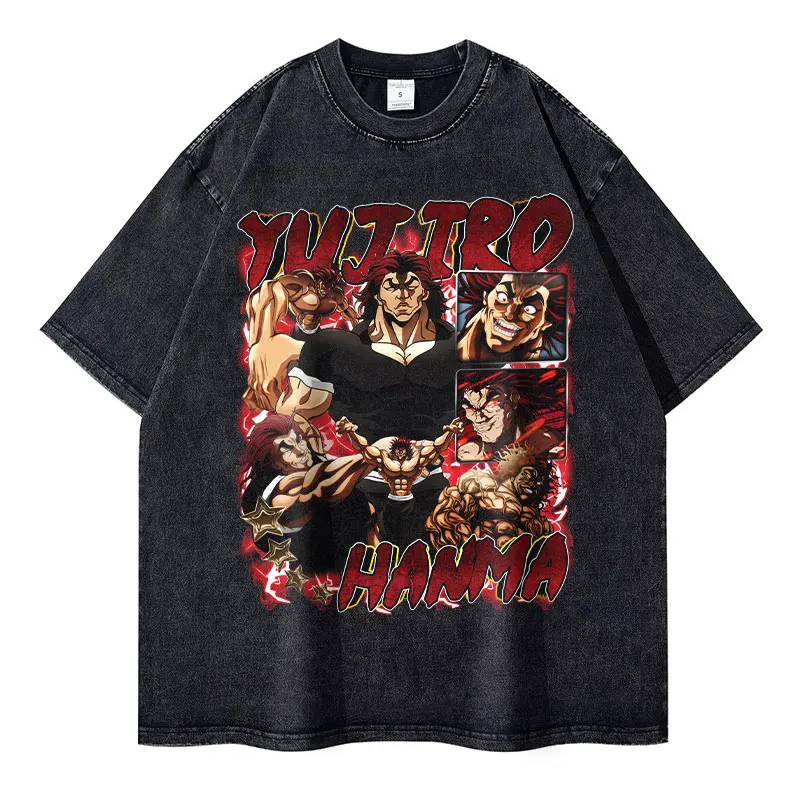 Yujiro-Hanma-Camiseta-Vintage-lavada-de-Anime-Baki-para-hombre-ropa-de ...
