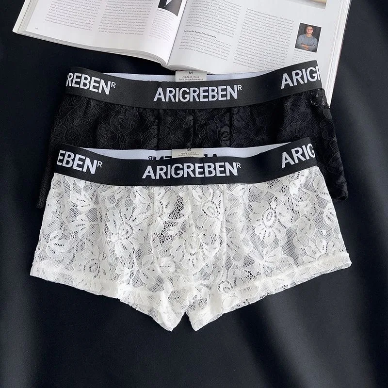 Men's Erotic Lace Trunk Sissy Sexy Low-rise Bulge Pouch Boxers ...