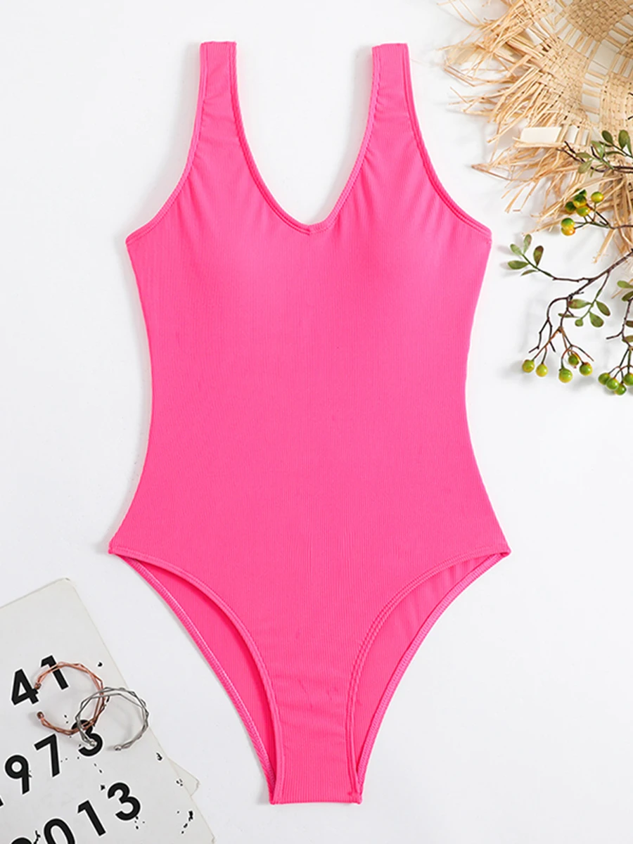 2024-Ribbed-Solid-Swimsuit-Women-One-Piece-Sexy-Swimwear-Female-Bathers ...