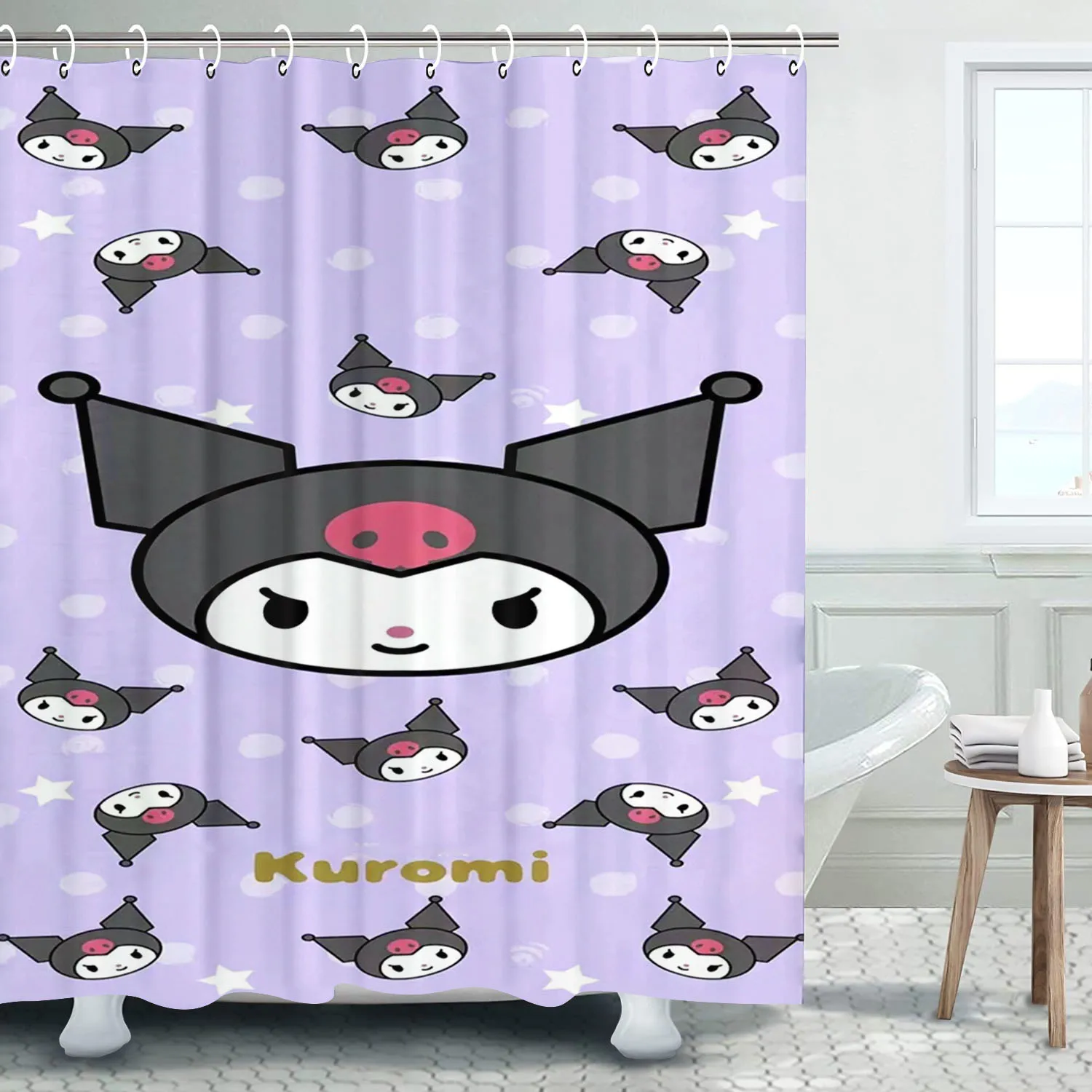 Kuromi-Cartoon-Cute-Shower-Screen-Set-For-Kids-100-Polyester-Bathroom ...