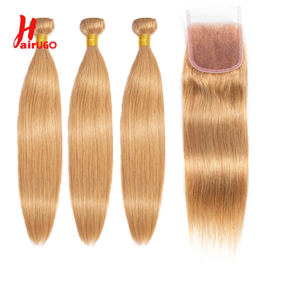 Hairugo Hair Honey Blonde Bundles With Closure 27# Brazilian Hair 3 ...