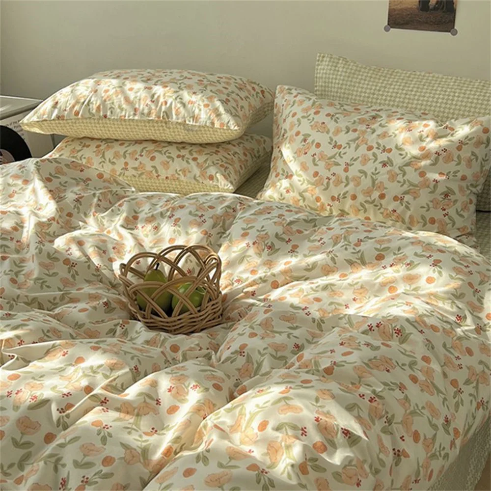 Romantic-Spring-Floral-Bedding-Set-Double-Size-Flat-Sheet-Duvet-Cover ...