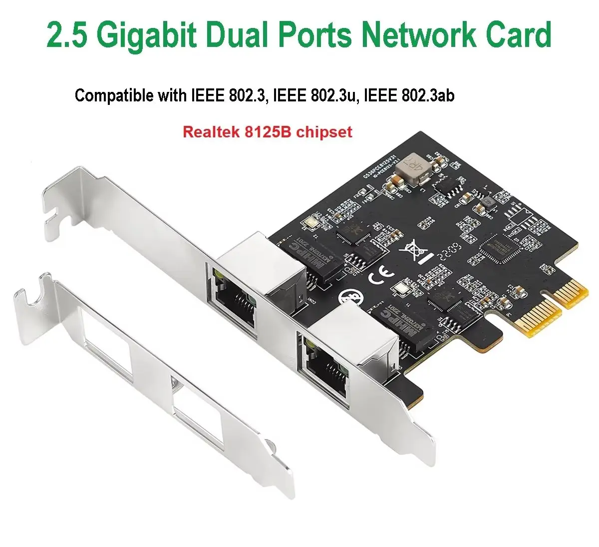 2.5GBase-T Gigabit Network Adapter with 2 Ports 2500Mbps PCIe 2.5gb ...