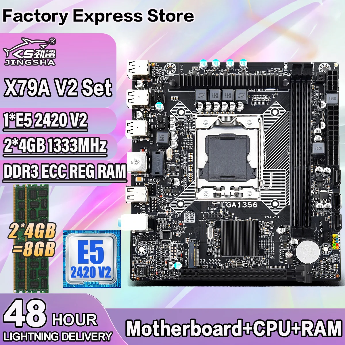 X79A V2 LGA 1356 Conjunto de Placa Mãe Combo Xeon E5 2420 V2 CPU 2*4GB ...