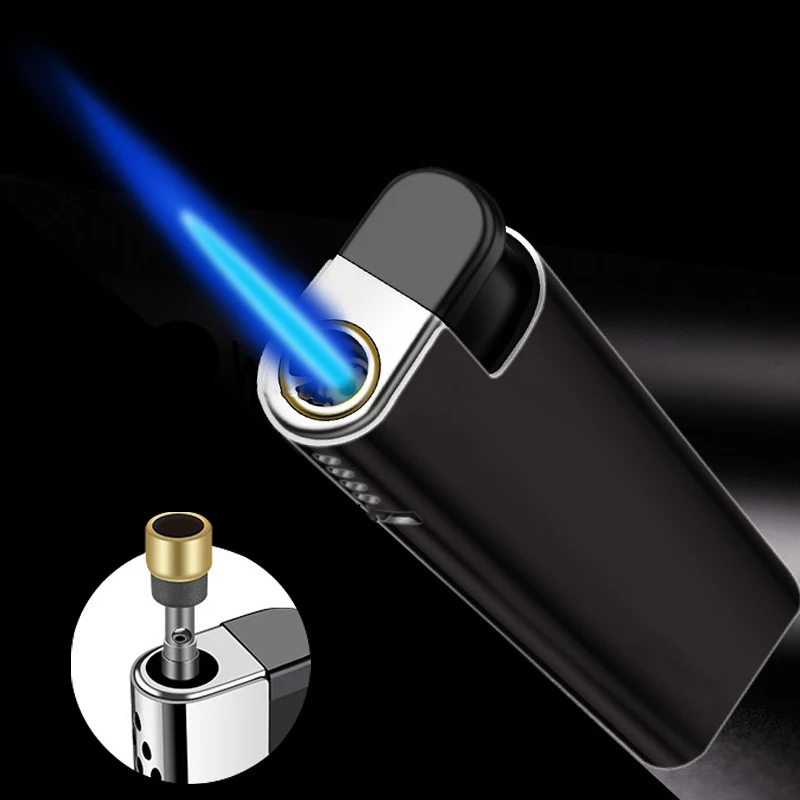 New-Outdoor-Windproof-Direct-Injection-Blue-Flame-Lighter-Cigarette ...