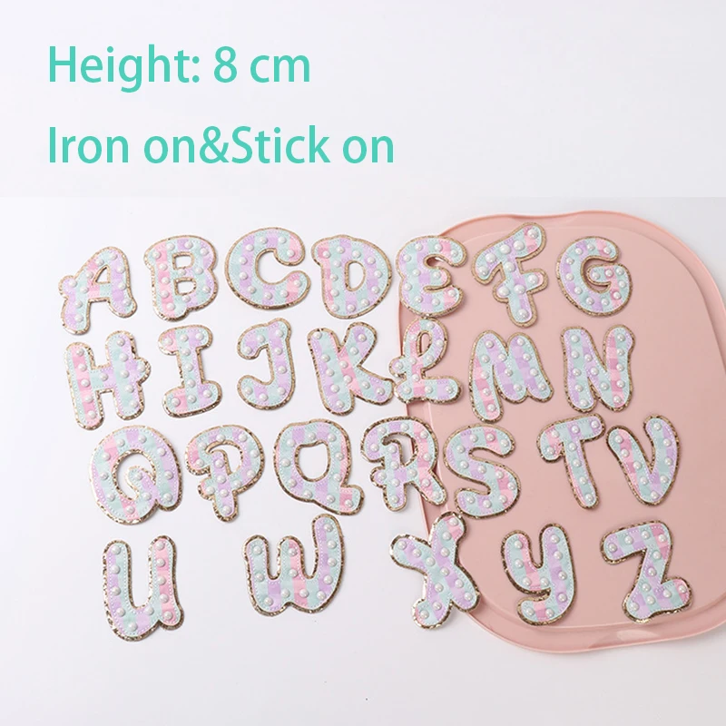 New-8cm-Pearl-English-Letter-Ironing-Patch-with-Gold-Edging-Embroidery ...