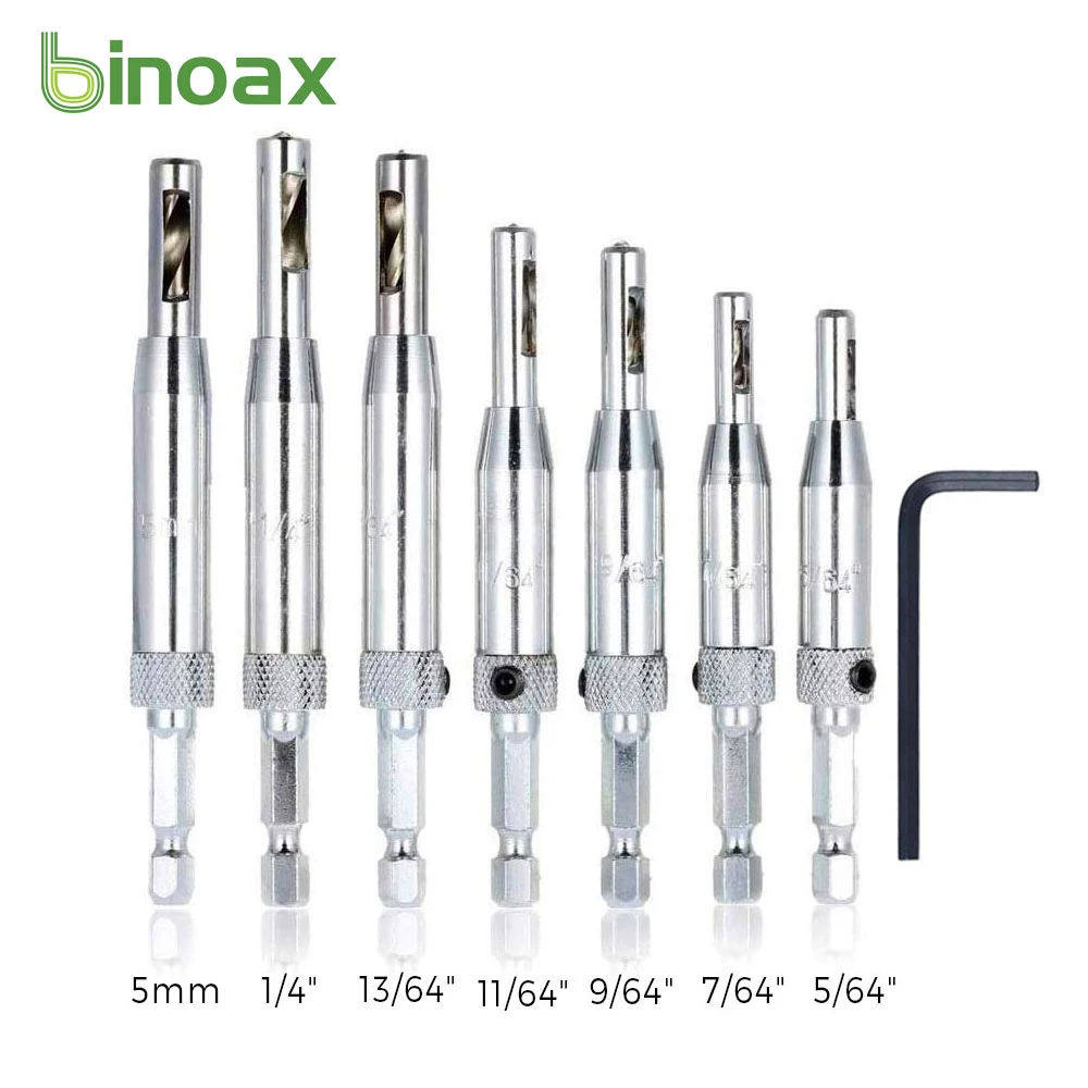 Binoax 3/4/7 Pcs Self Centering Hinge Drill Bit Set Spring Loaded