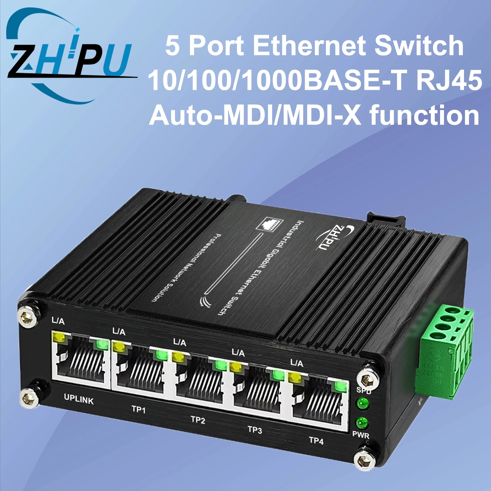 Mini Industrial 5 Ports Gigabit Ethernet PoE Switch, IEEE802.3af/at, 12 ...