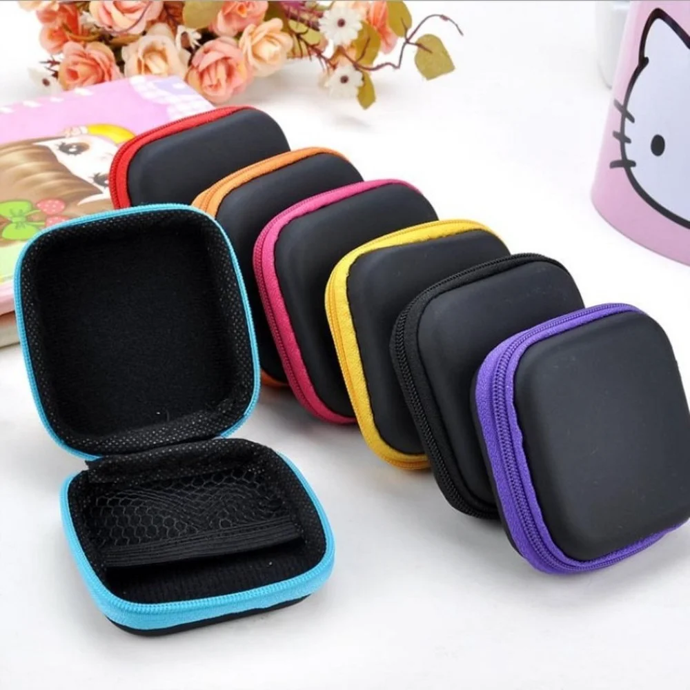 1pc Zipper Earphone Case Leather Earphone Storage Box Portable Travel ...