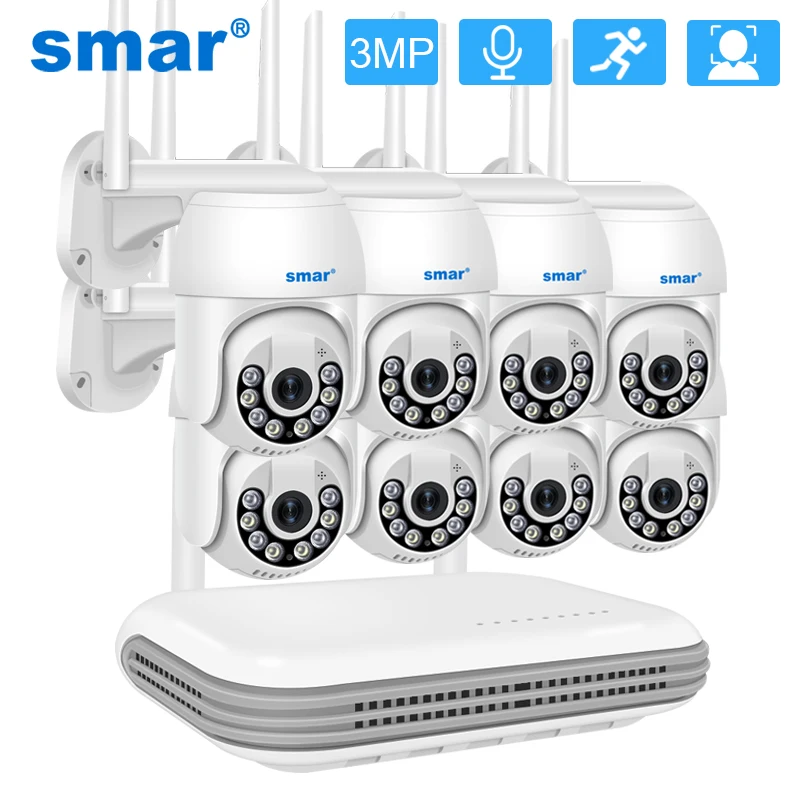 Smar H.265 3mp Hd Wireless Cctv System Two Way Audio Waterproof Ptz ...
