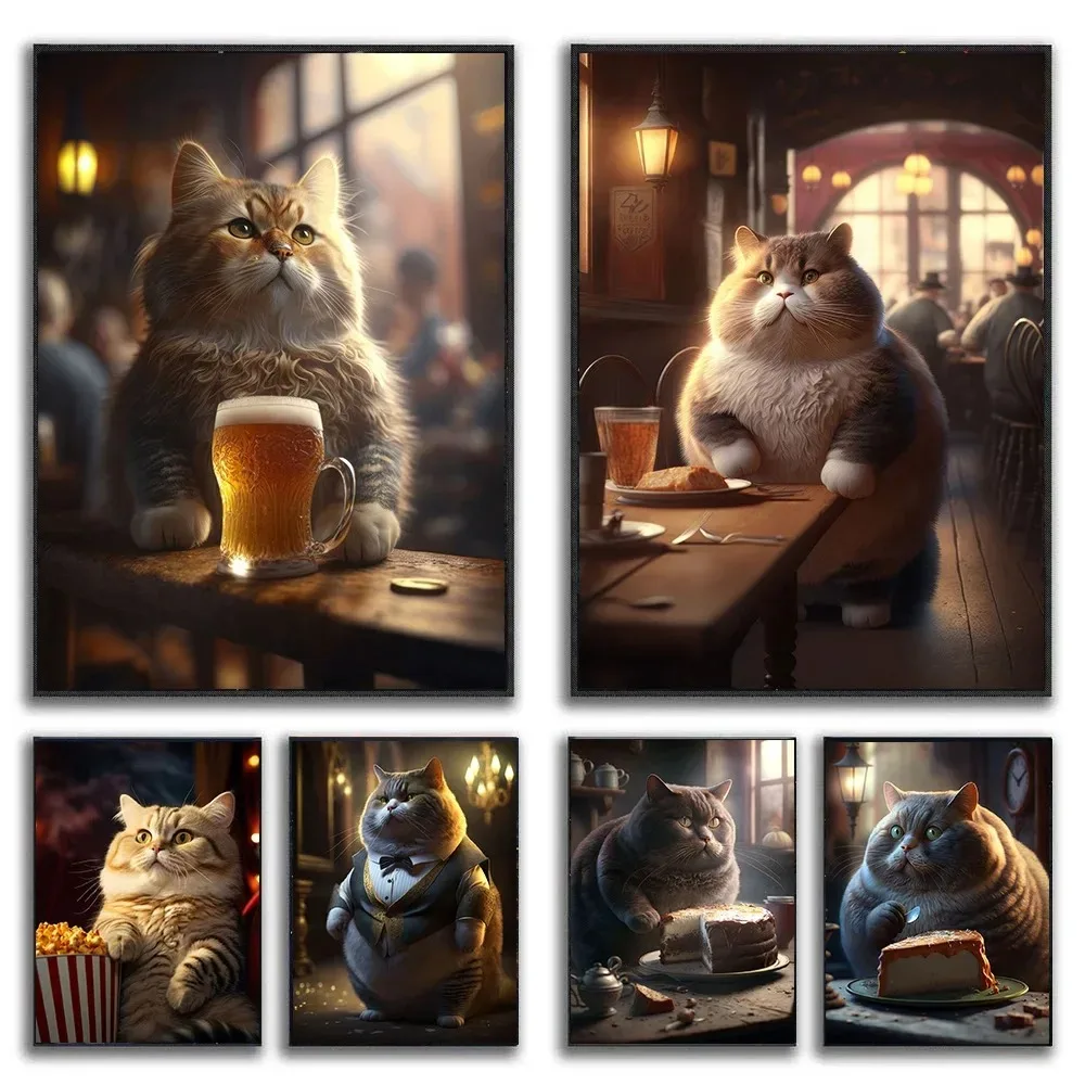 Fat-Cat-Drinking-Beer-Funny-Art-Canvas-Posters-and-Prints-Fantasy ...