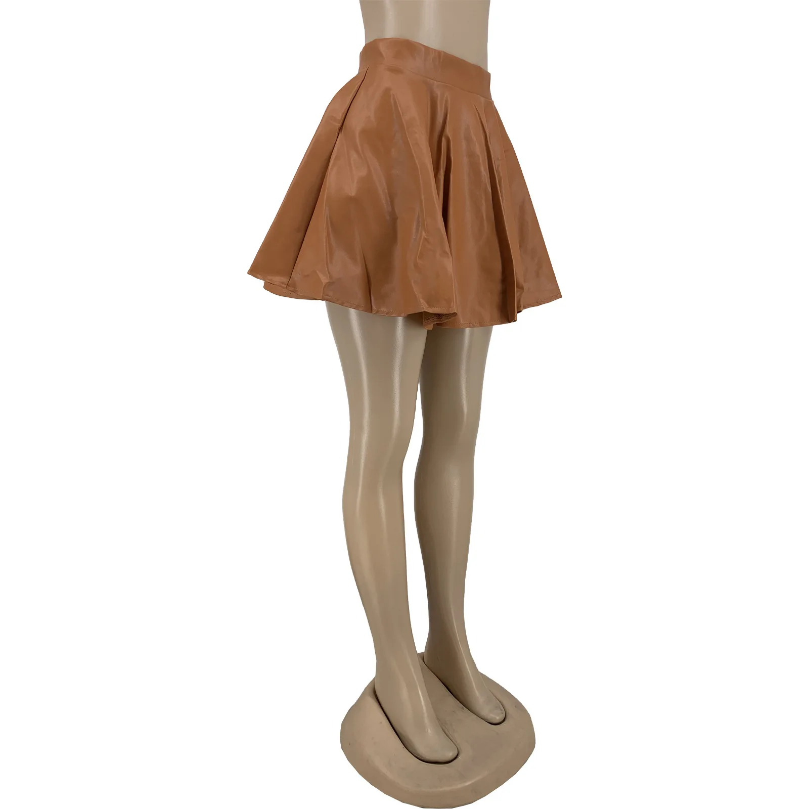 Joskaa-Mini jupe plissée en cuir PU monochrome pour femmes,vêtements ...
