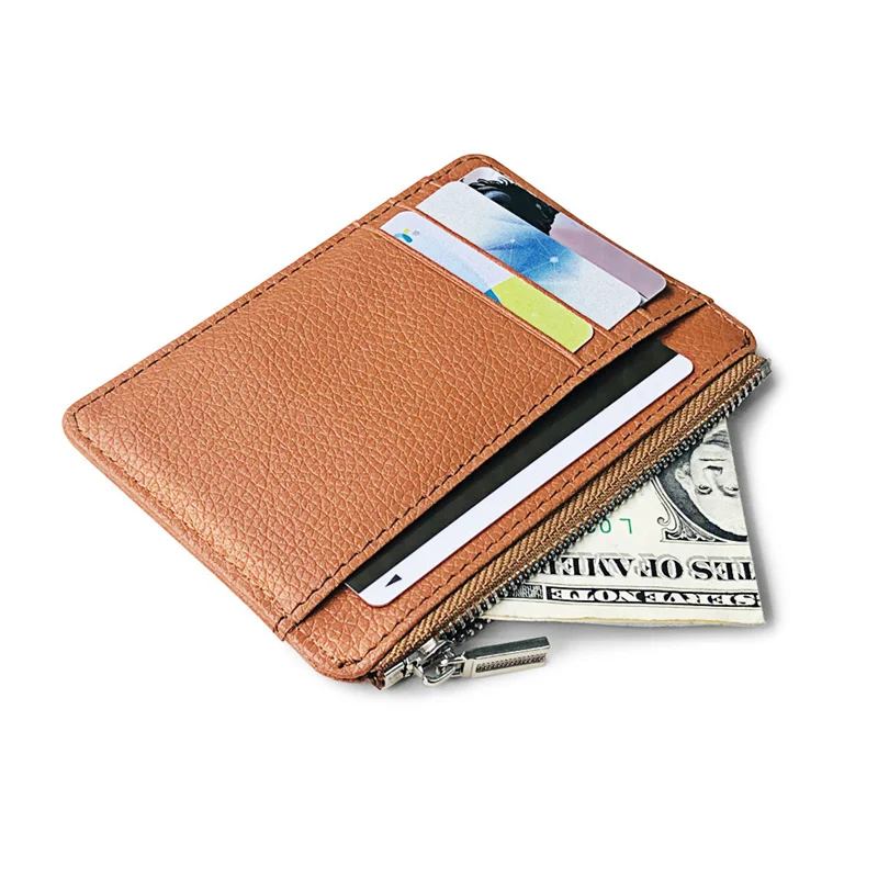 Slim Bank Credit Card Holder Top Layer Leather Thin ID Cards Coin Pouch ...