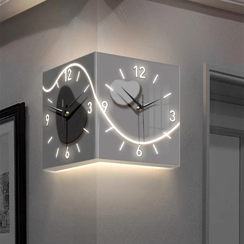 Creative-Perforation-free-Corner-Double-sided-Wall-Clock-Led-Light-Wall ...