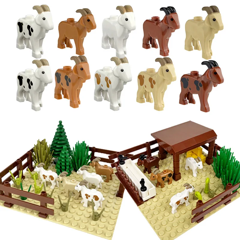 MOC City Farm Animals Goat Building Blocks Sheep Pen Plants Accessories ...