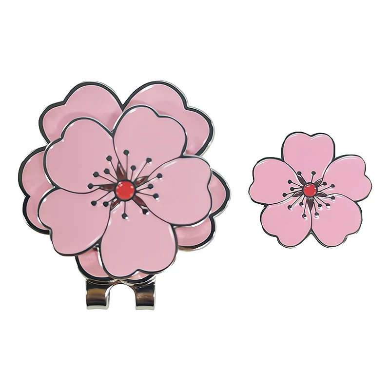 Golf-Ball-Mark-with-Golf-Hat-Clip-Magnetic-Alloy-Pink-Peach-Flower ...