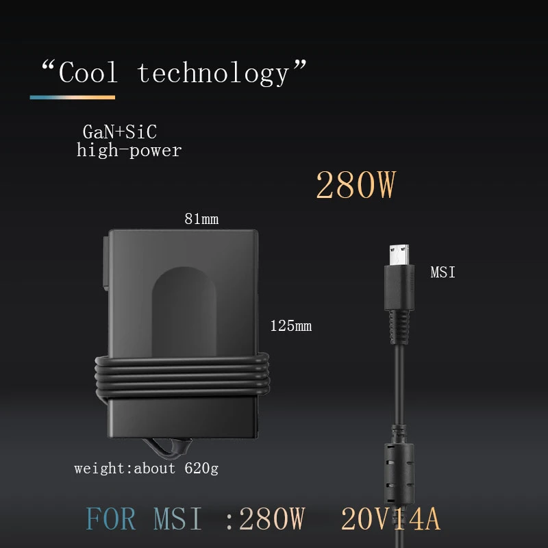 Anshu MSI 게이밍 노트북용 휴대용 어댑터, GaN 280W 충전기, 20V 14A, GE66 GE76 GP76 Clevo X170SMG| | - AliExpress